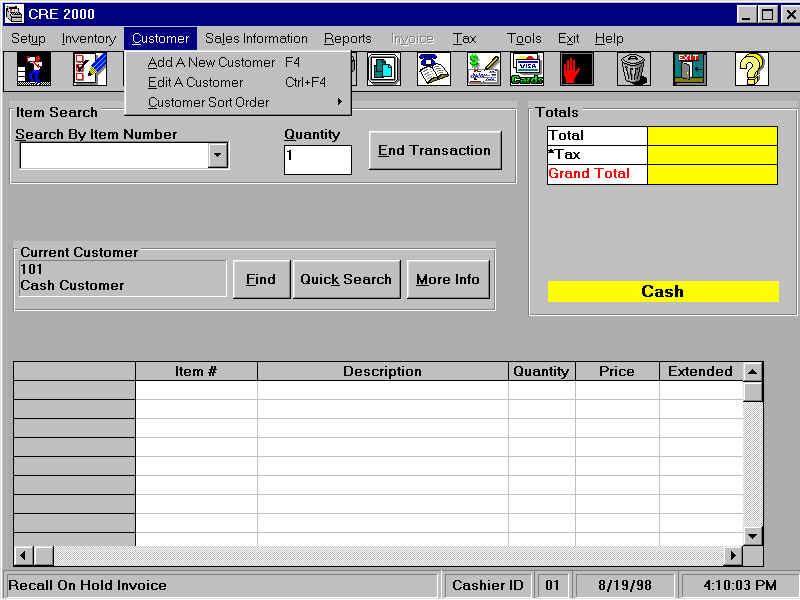 Menu Bar - Customer
